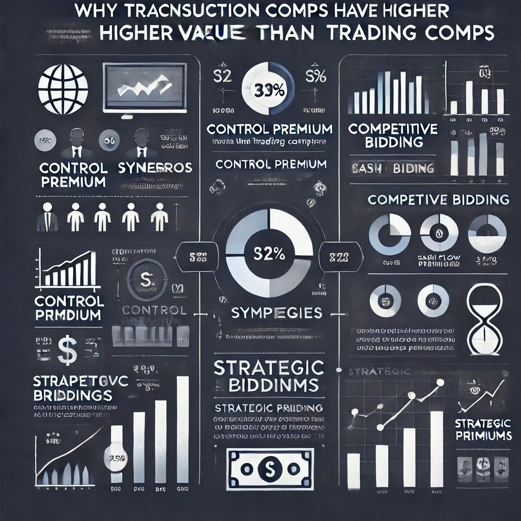 Why does transaction comps have higher value than trading comps?