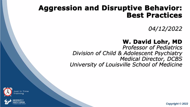 Aggression and Disruptive Behavior: Best Practices (1 Credit Hr)