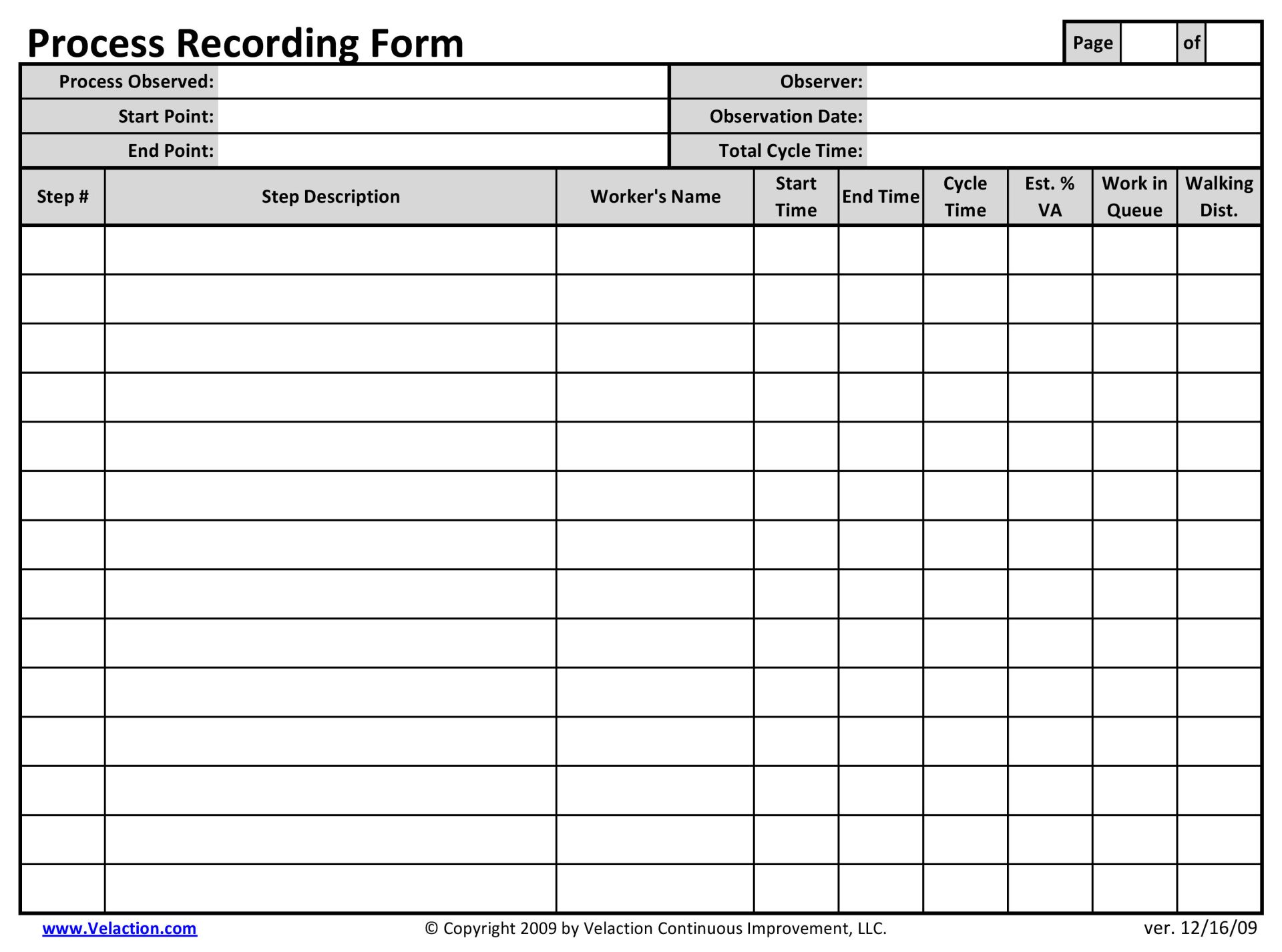 Office Process Recording Sheet