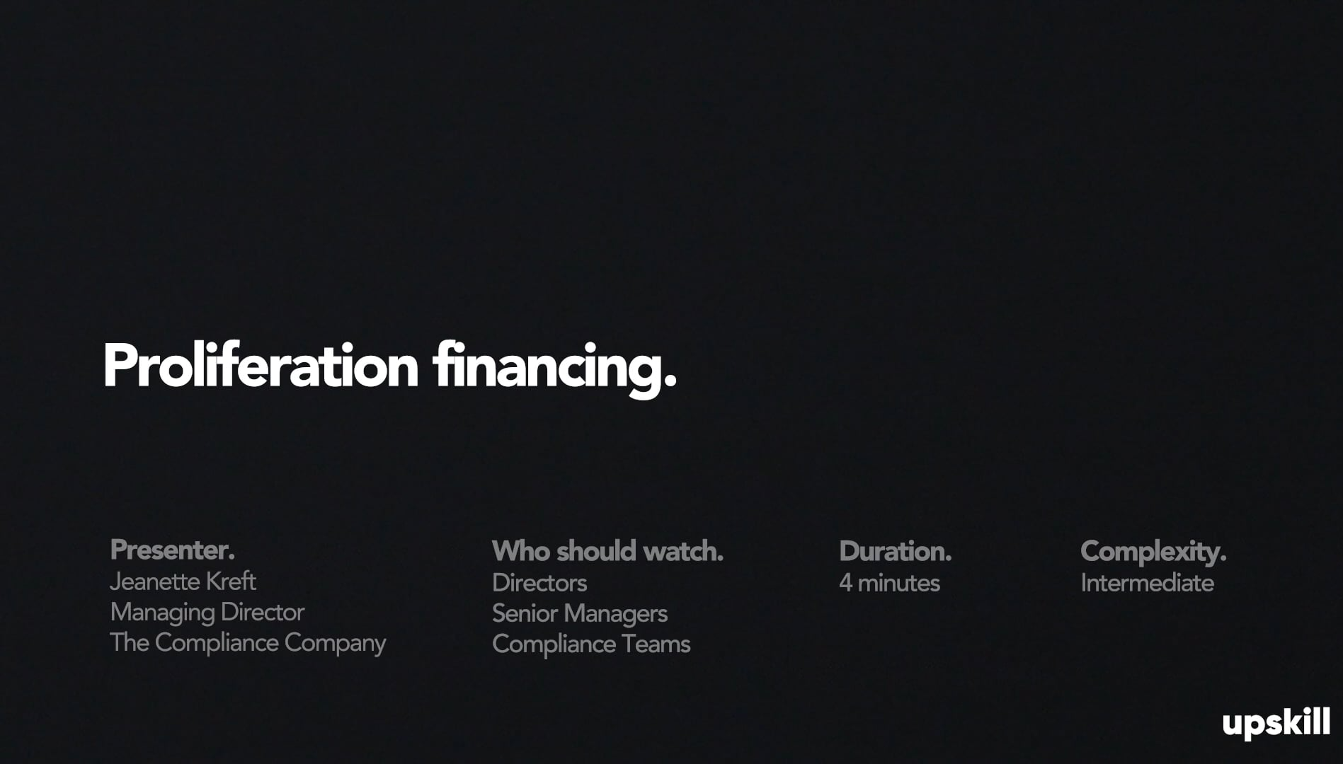 Now You Know: Proliferation Financing