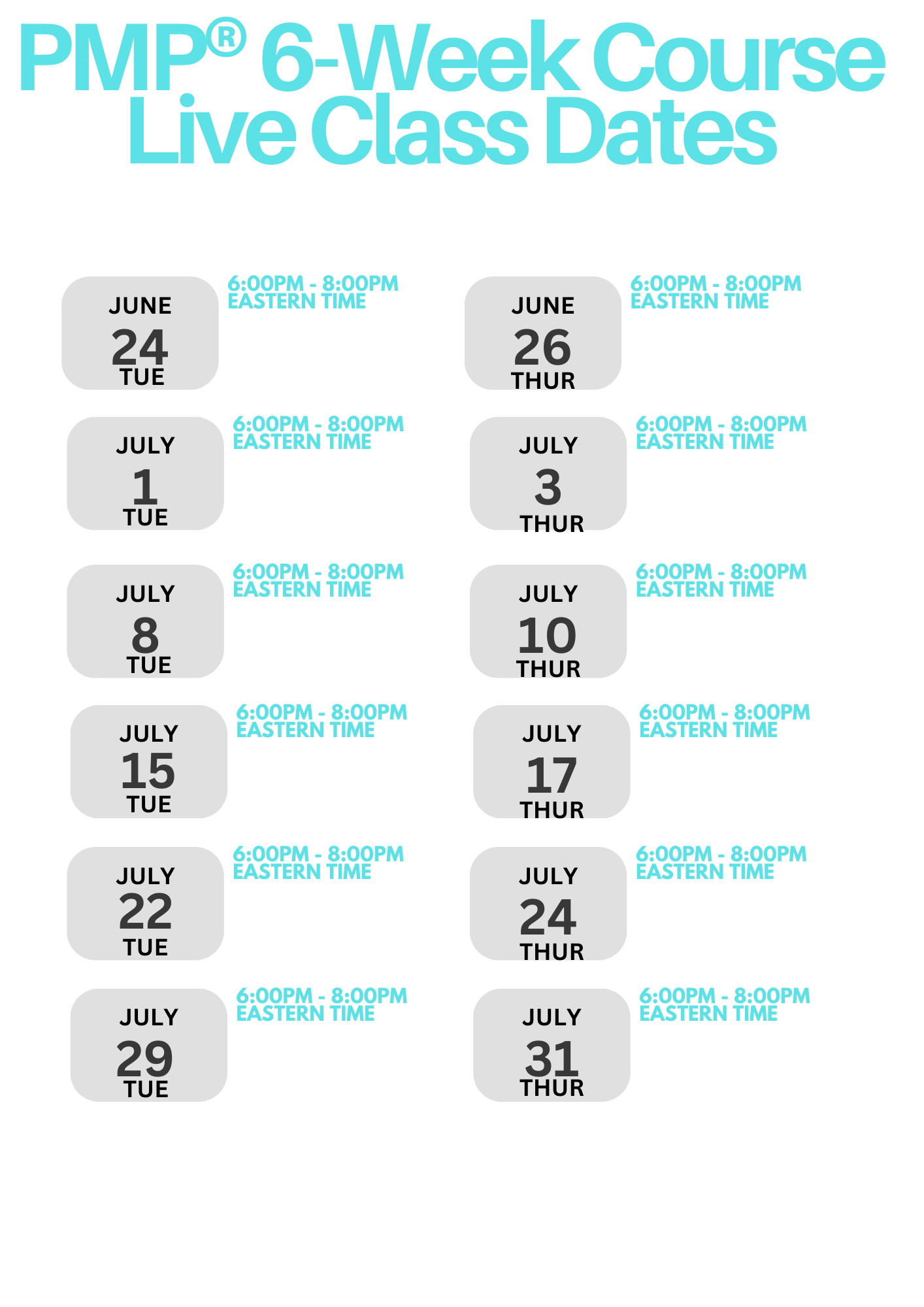 PMP 6-Week Course June 24 - July 31, 2025 (38.0 CE Credits)