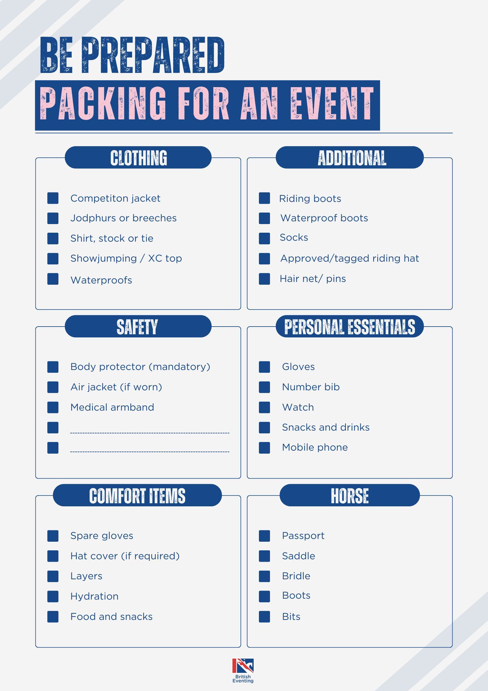 Rider Kit - One Day Event Packing Checklist