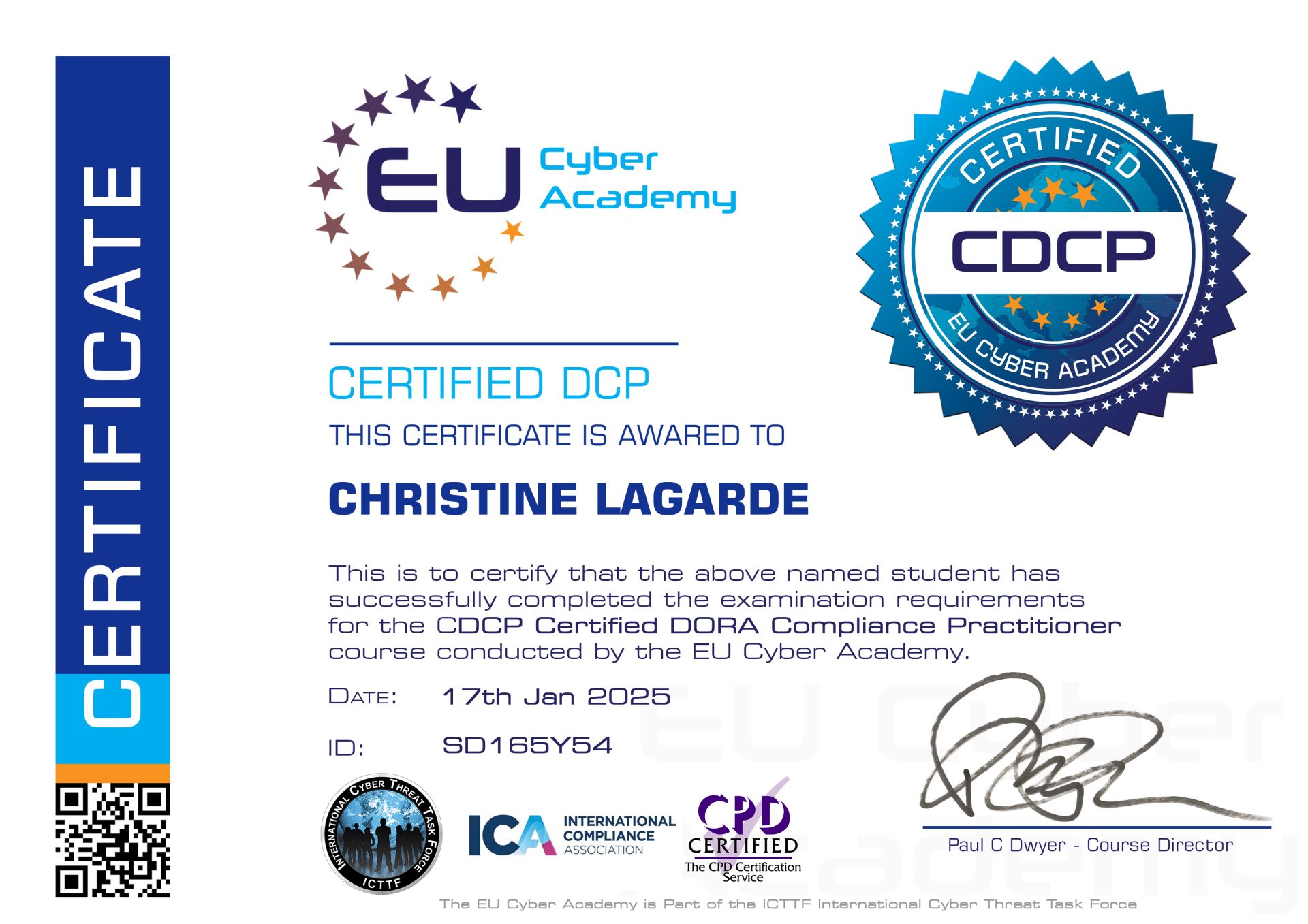 CDCP Certification - EU Cyber Summit 2025 - DAY TWO - DORA FOCUS (EU DORA SUMMIT)