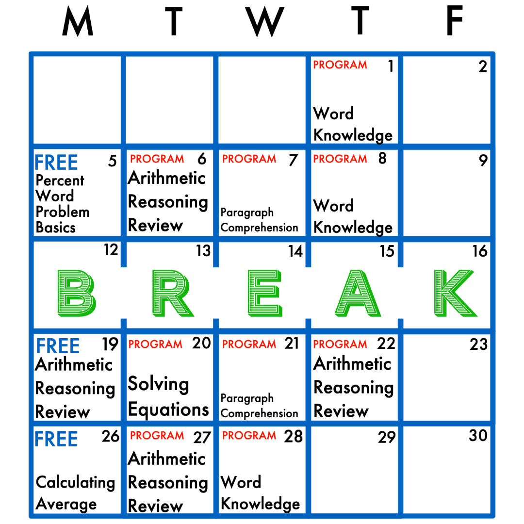 ASVAB Online Group Tutoring Calendar | Online Classes and Help