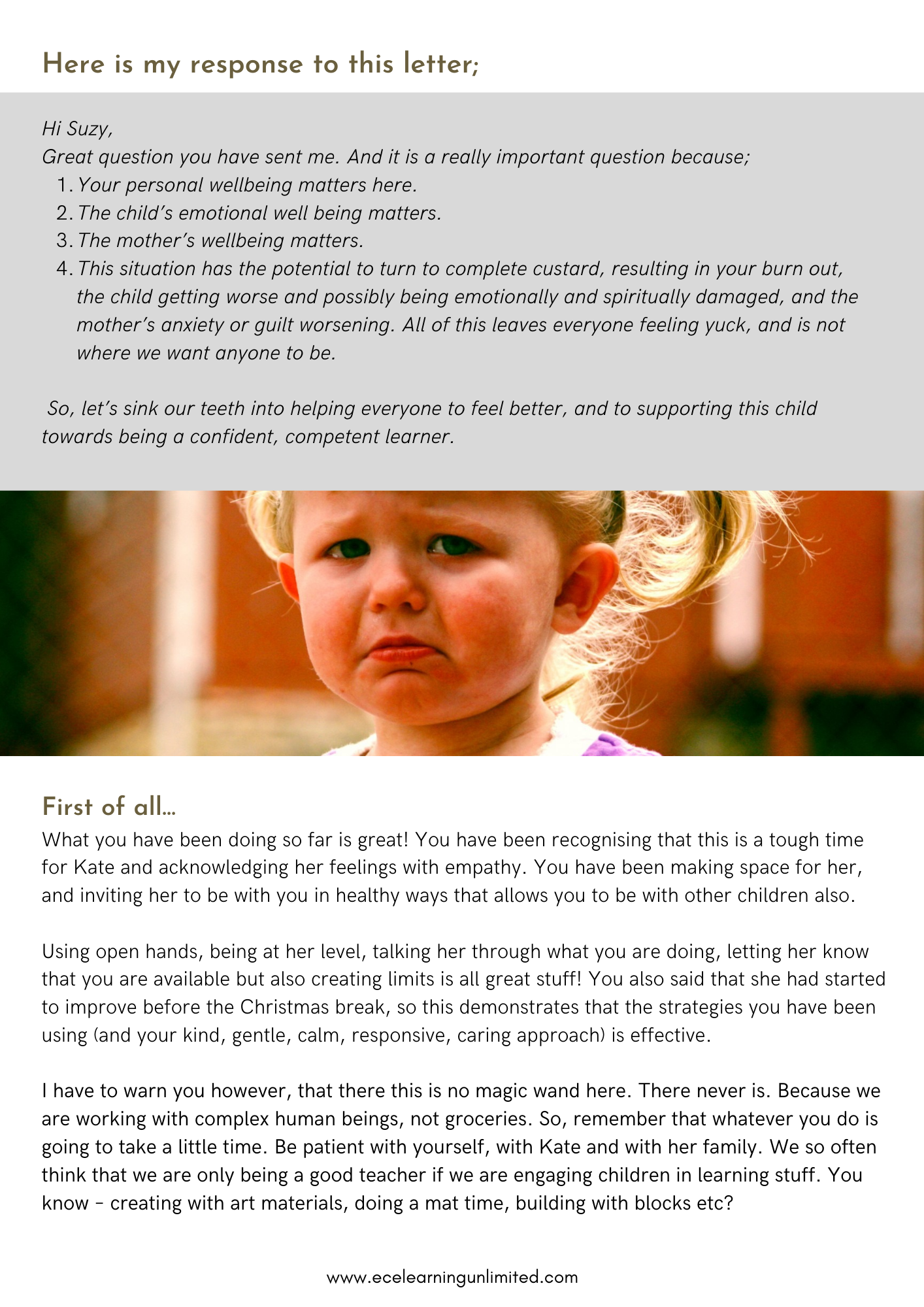 Resettling a child after an absence