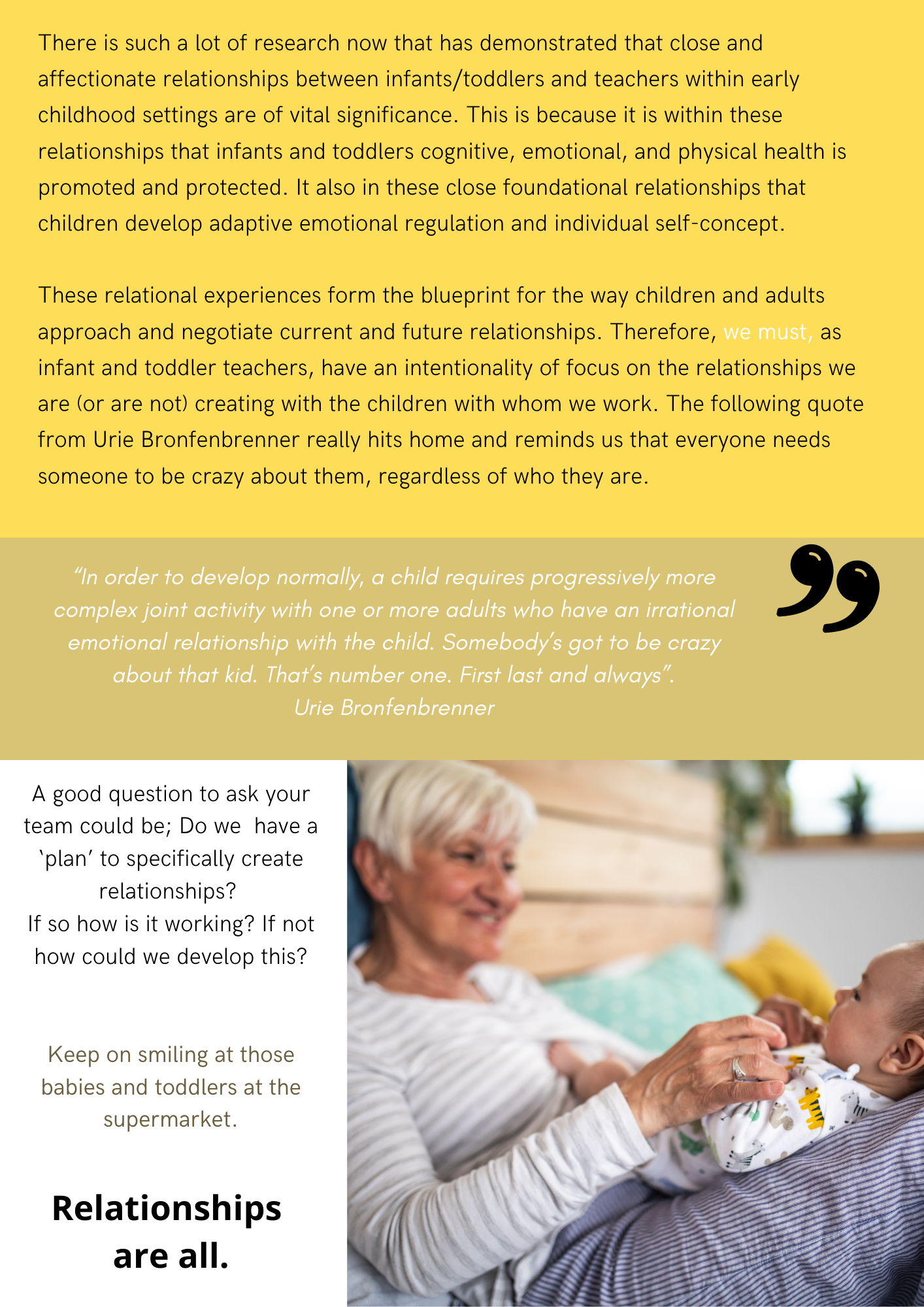 Infant and Toddler Educare: Four strategies for supporting relationships