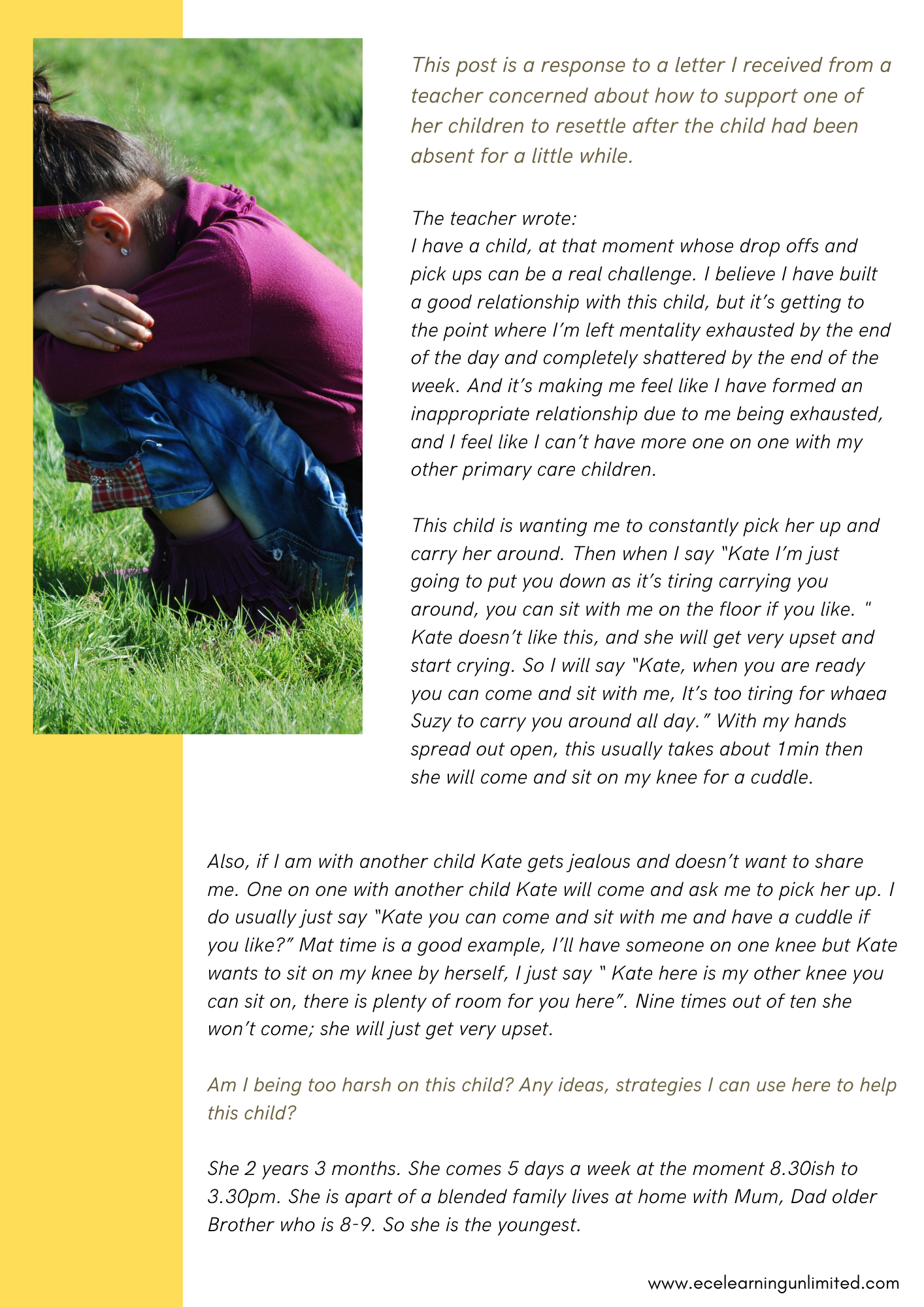 Resettling a child after an absence