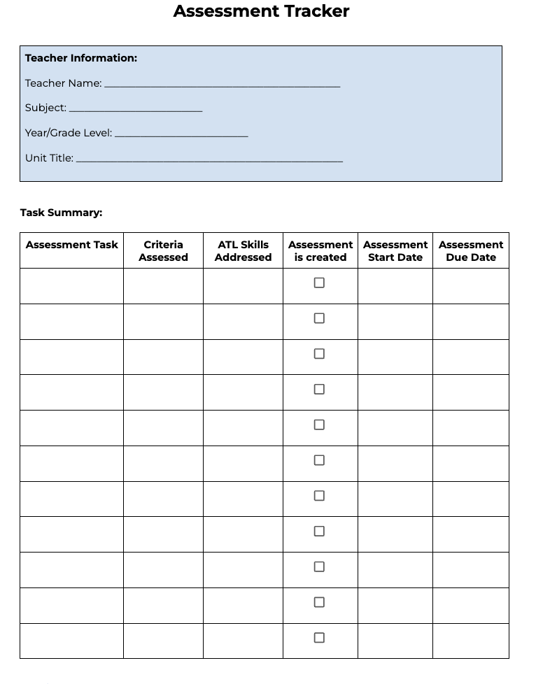 Assessment Tracker FREE Resource